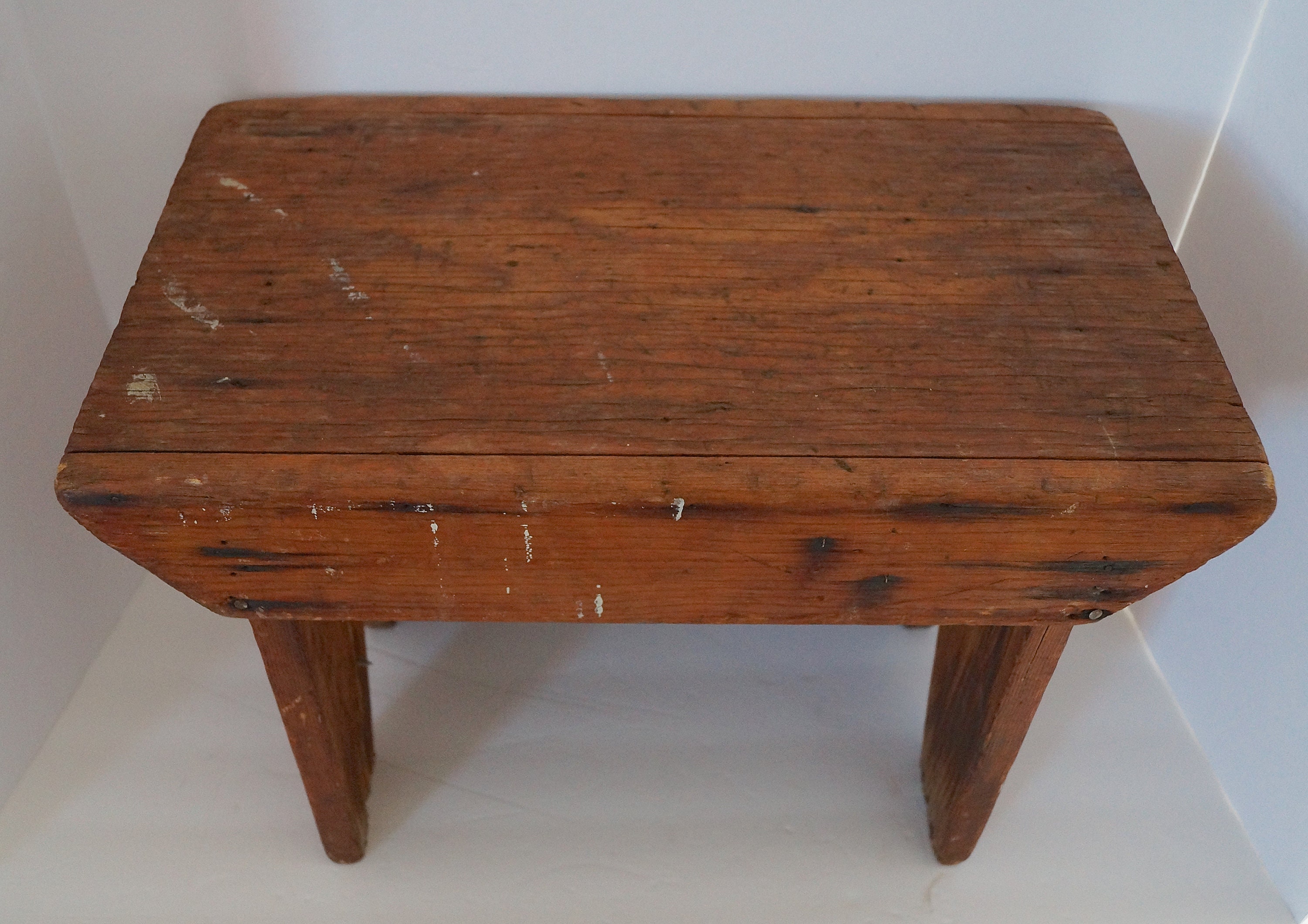 Rustic Old Primitive Wood Stool. Distressed Wooden Foot Stool / Small ...