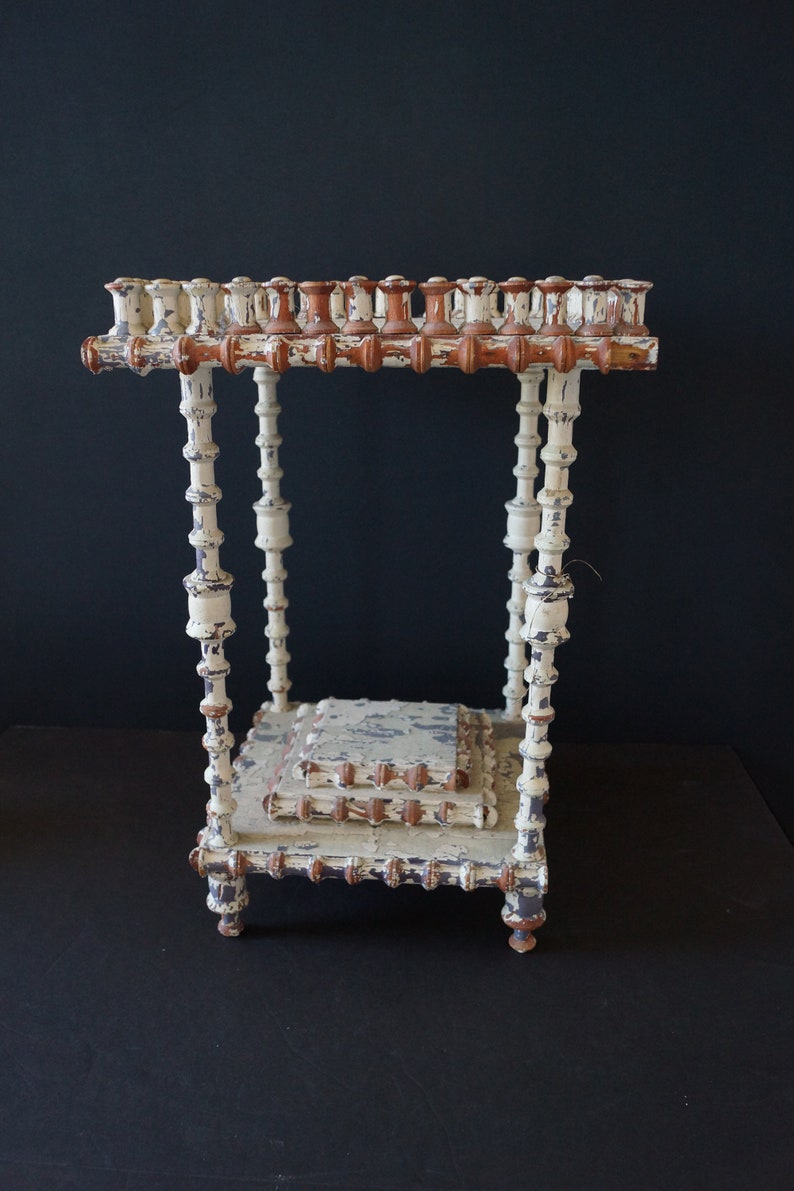 Victoria Era FOLK ART Wooden Spool Table. Whimsical Rare Handmade ...