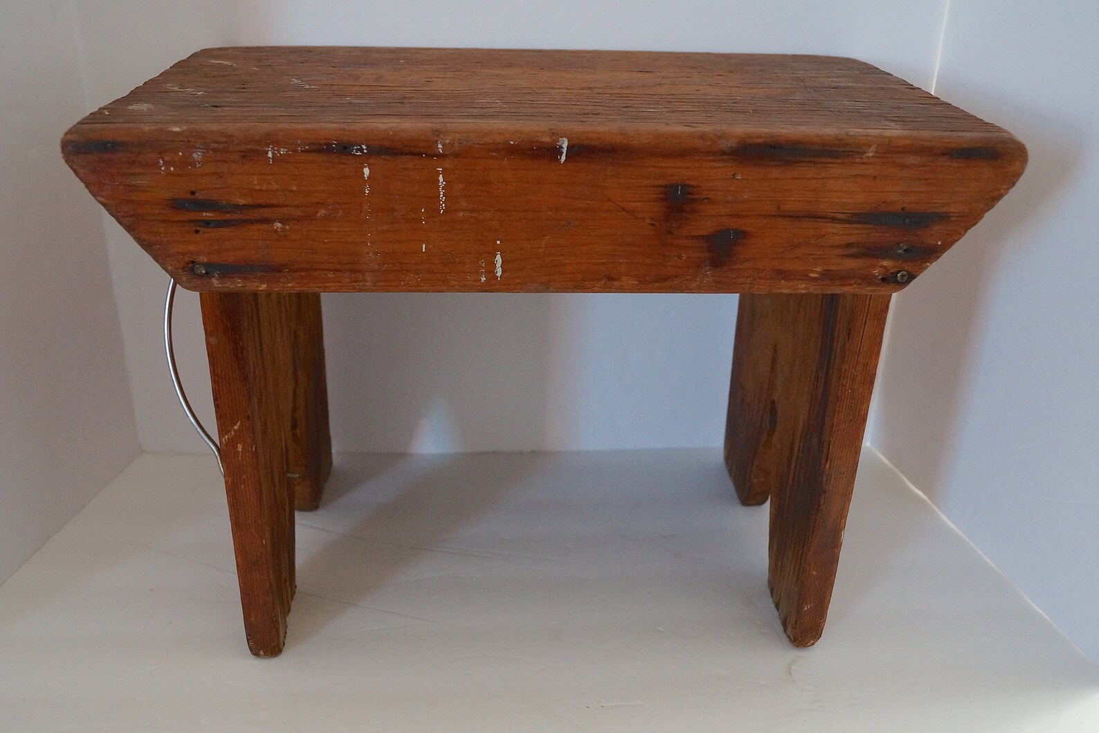 Rustic Old Primitive Wood Stool. Distressed Wooden Foot Stool / Small ...