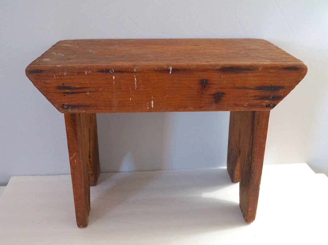 Rustic Old Primitive Wood Stool. Distressed Wooden Foot Stool / Small ...