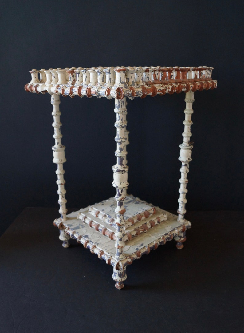 Victoria Era FOLK ART Wooden Spool Table. Whimsical Rare Handmade ...