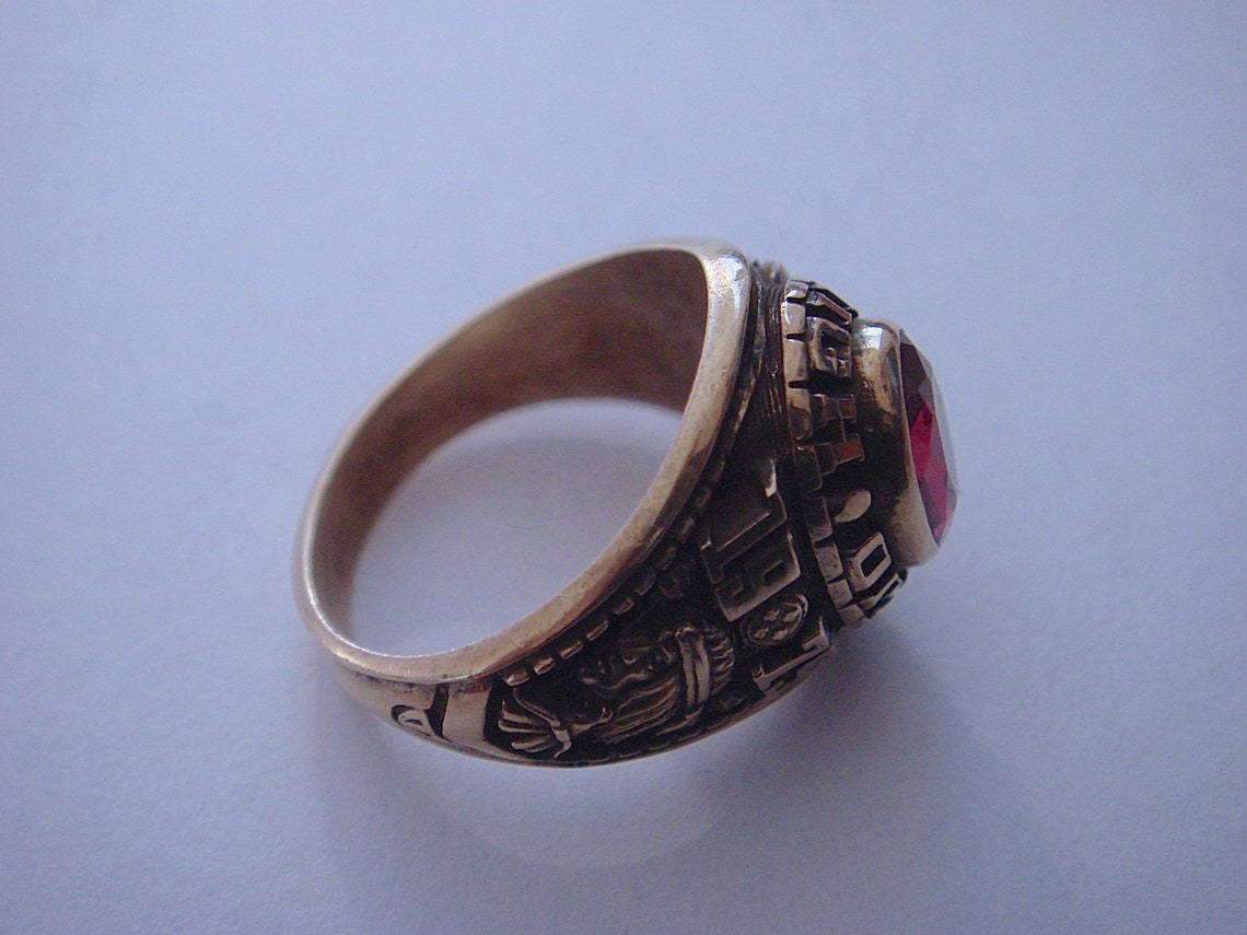 Vintage 1970s Solid 10K Gold High School Class Ring Sz 5. 10K Gold Ruby ...