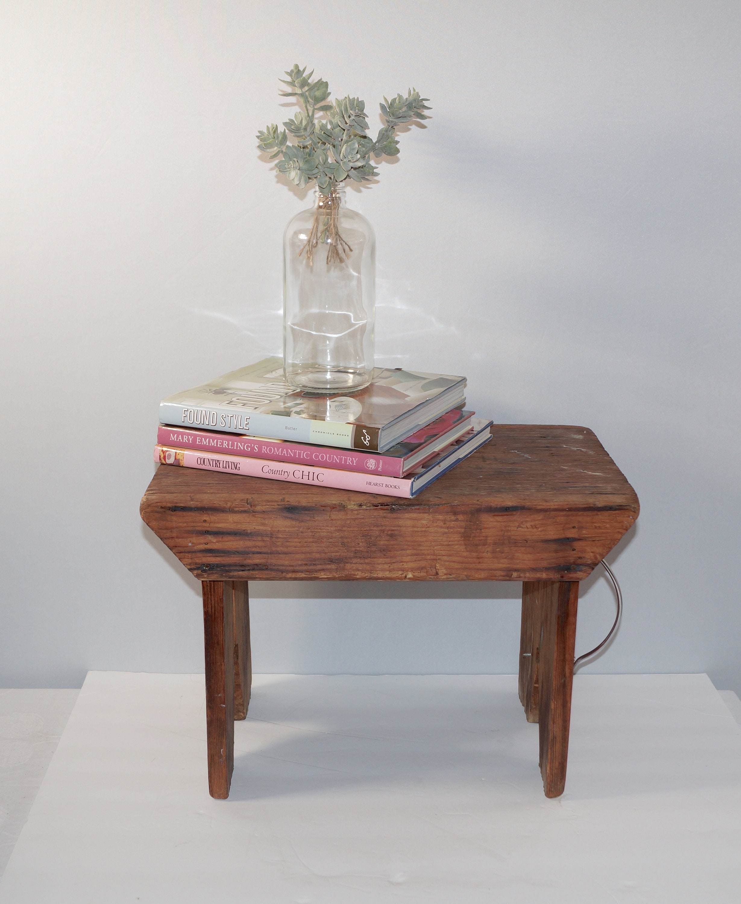 Rustic Old Primitive Wood Stool. Distressed Wooden Foot Stool / Small ...