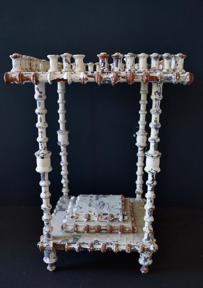 Victoria Era FOLK ART Wooden Spool Table. Whimsical Rare Handmade ...