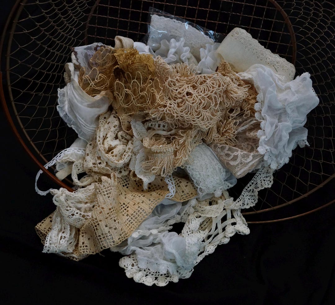 Vintage Antique Crochet and Lace Trim Lot Shades of White & Cream. Lace ...