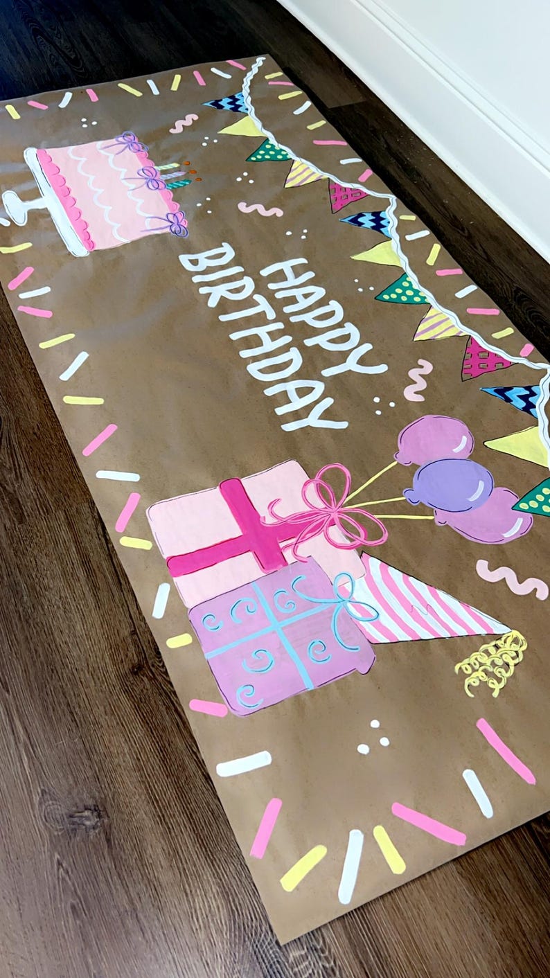 Custom Hand Painted Birthday Banner Brown Paper - Etsy