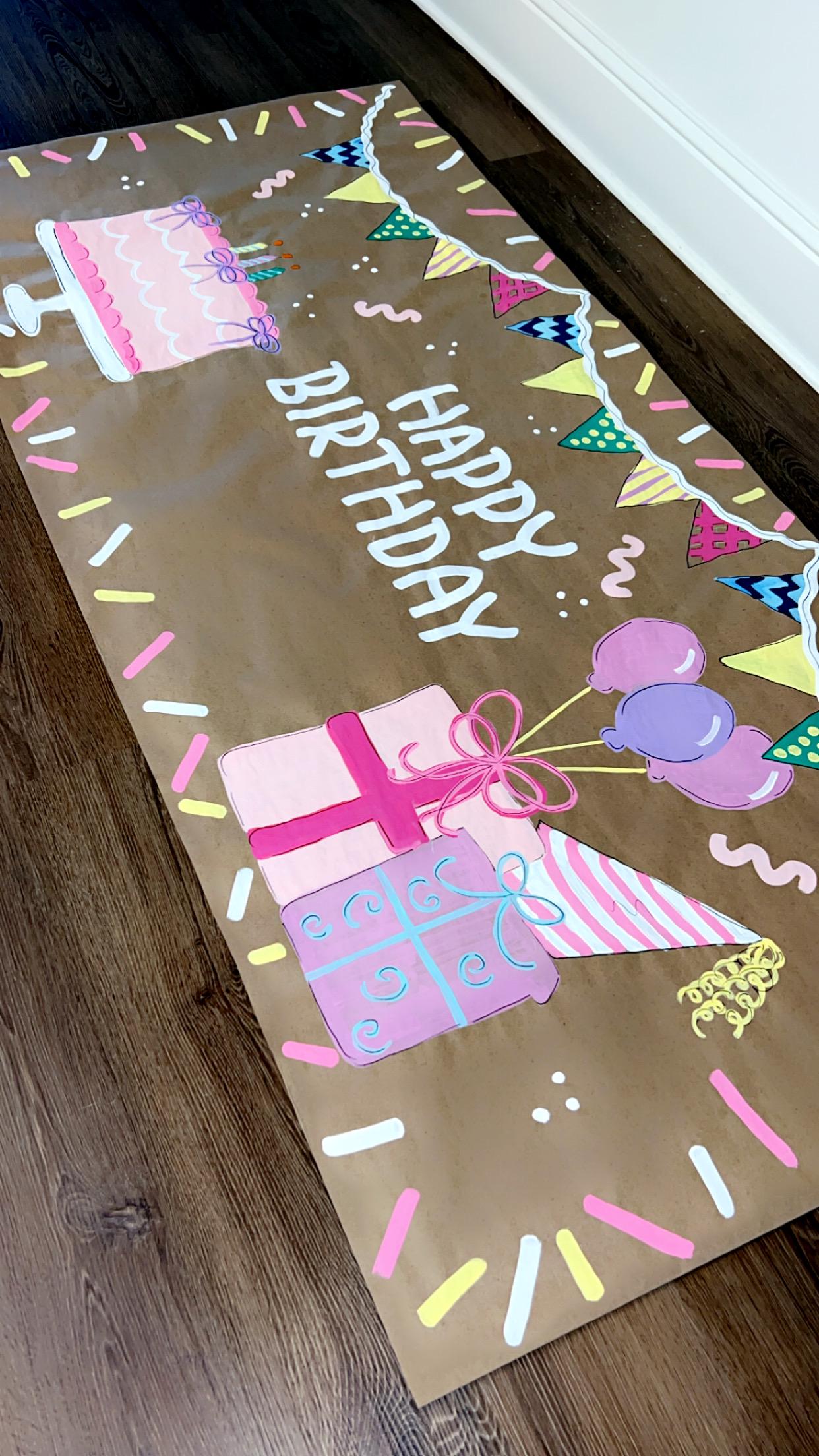 Custom Hand Painted Birthday Banner Brown Paper - Etsy