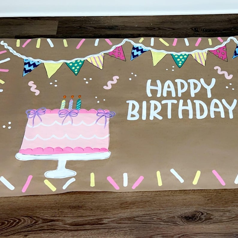 Custom Hand Painted Birthday Banner Brown Paper - Etsy
