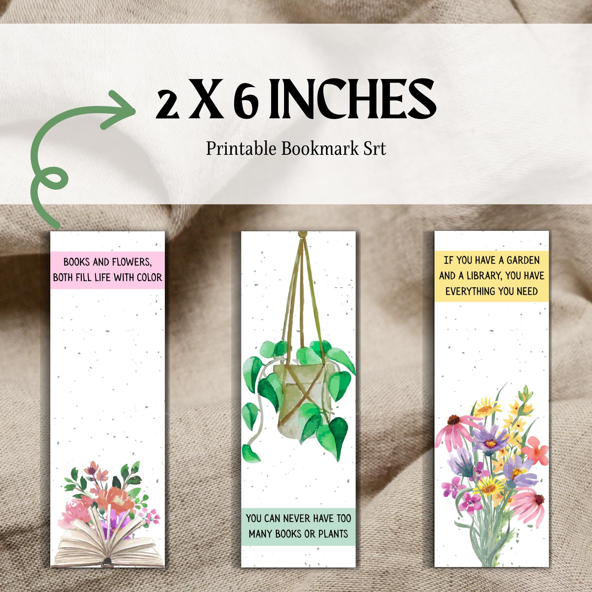 Garden Lover Bookmark Set | 2x6 Printable Bookmark Set of 3 | Book ...