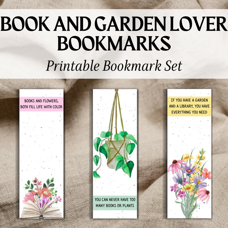 Garden Lover Bookmark Set | 2x6 Printable Bookmark Set of 3 | Book ...