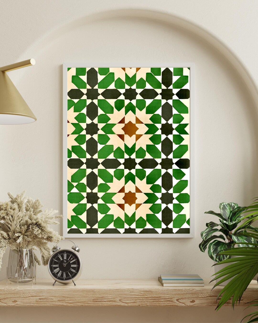 Green Moroccan Zellij Art Print | Islamic Geometric Tile (digital ...