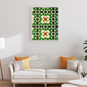 Green Moroccan Zellij Art Print | Islamic Geometric Tile (digital ...
