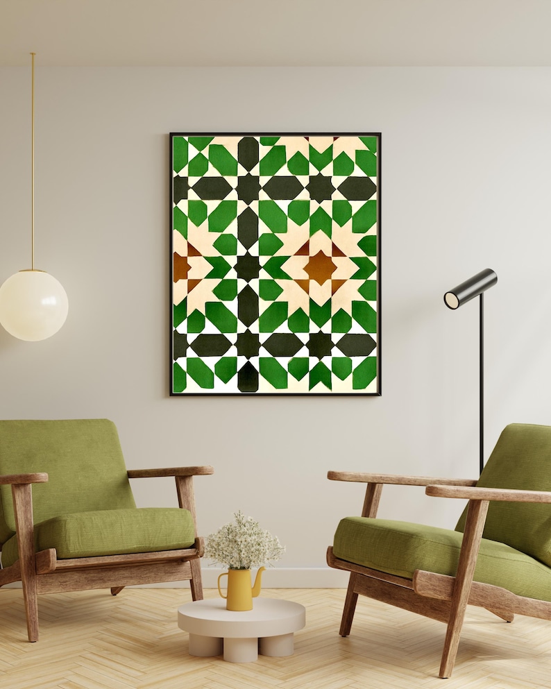 Green Moroccan Zellij Art Print | Islamic Geometric Tile (digital ...