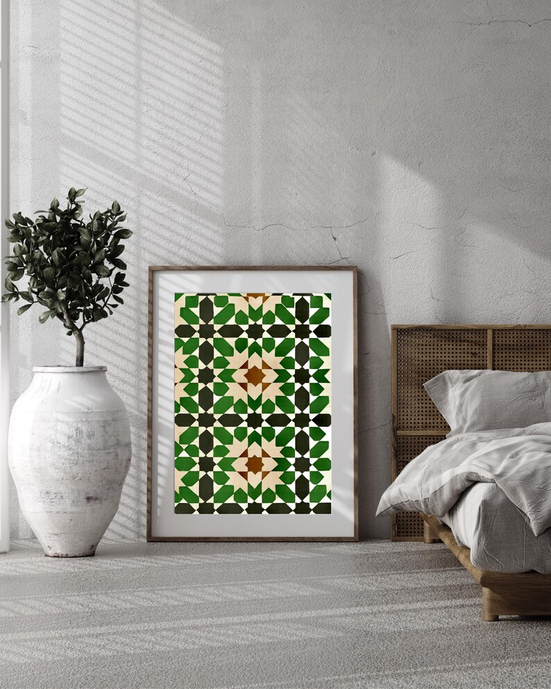 Green Moroccan Zellij Art Print | Islamic Geometric Tile (digital ...