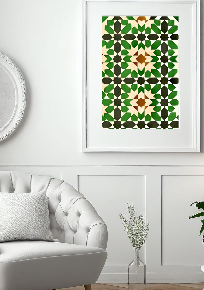 Green Moroccan Zellij Art Print | Islamic Geometric Tile (digital ...