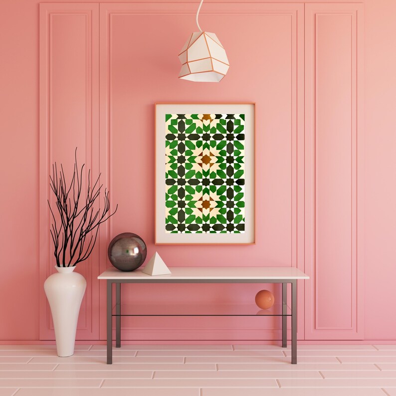 Green Moroccan Zellij Art Print | Islamic Geometric Tile (digital ...