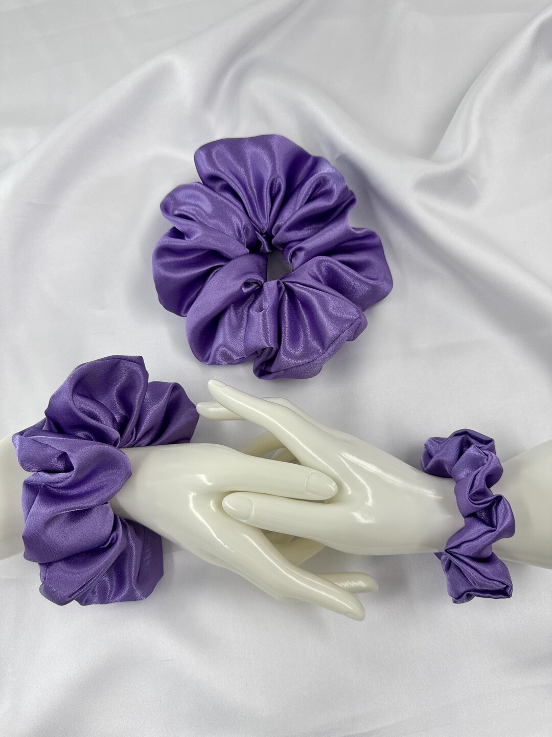 Lilac Satin Scrunchie Set – Handmade Hair Ties in 3 Sizes | Light ...