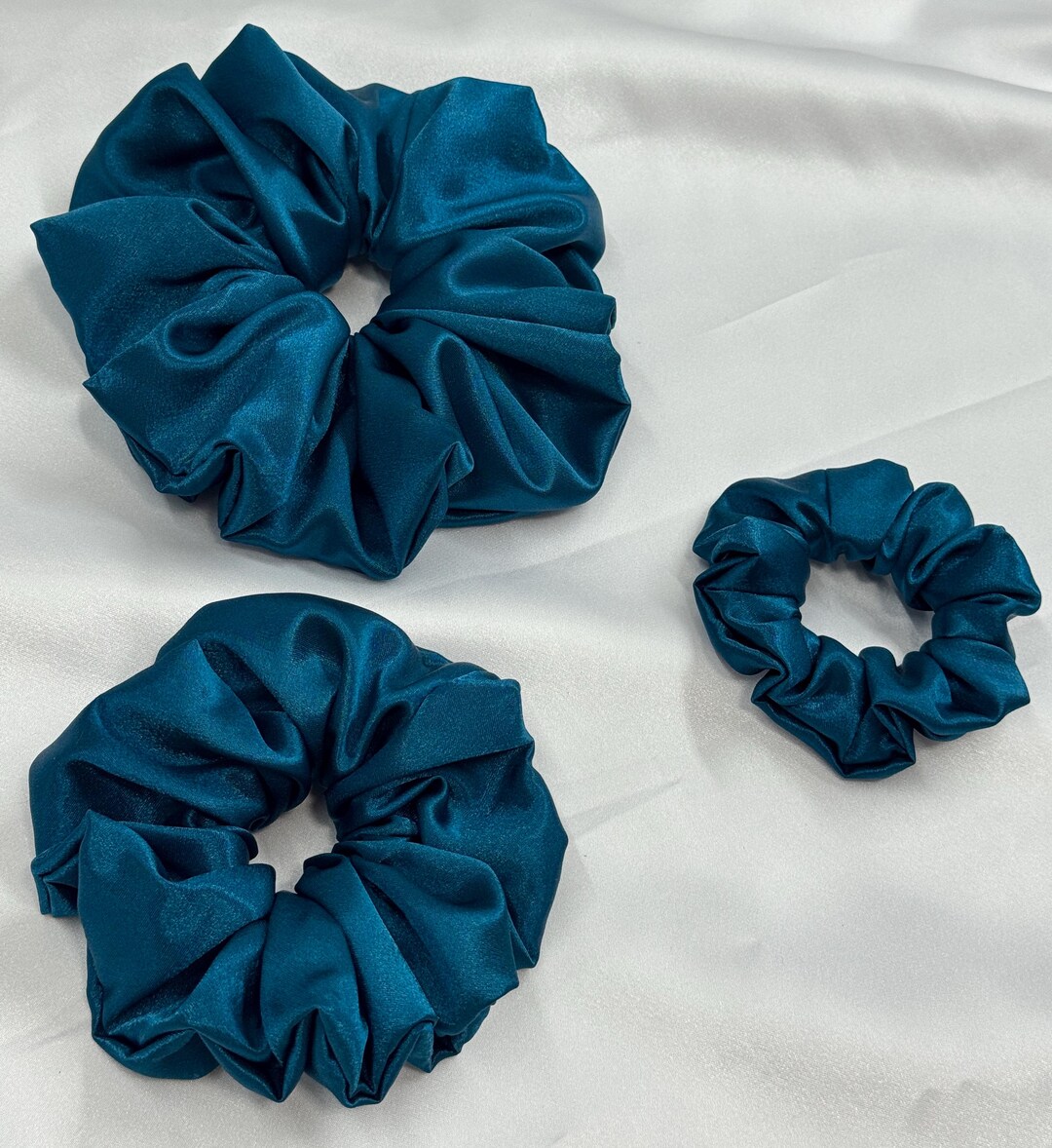 Teal Satin Scrunchie | Oversized Elegant Hair Tie | Handmade Style ...