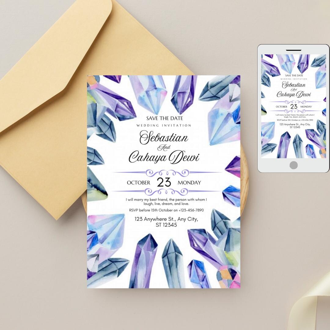 Crystal Gemstone Wedding Invitation,crystal Gemstone Save the Date ...