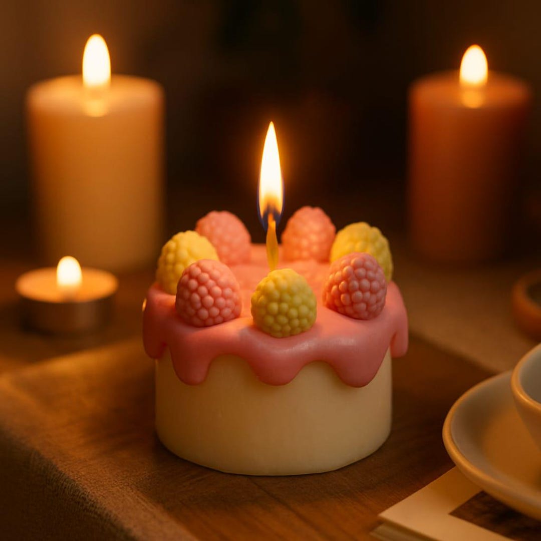 Handmade Scented Round Cake Shaped Candle – Decorative Birthday Cake ...