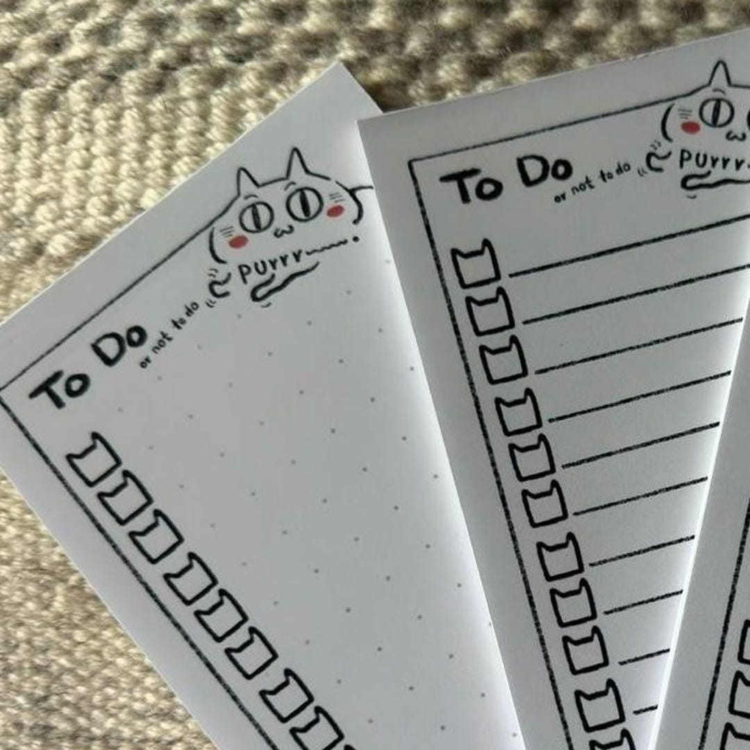 Cat To-do List Notepad – Cute Purring Cat Stationery, Dotted or Lined ...
