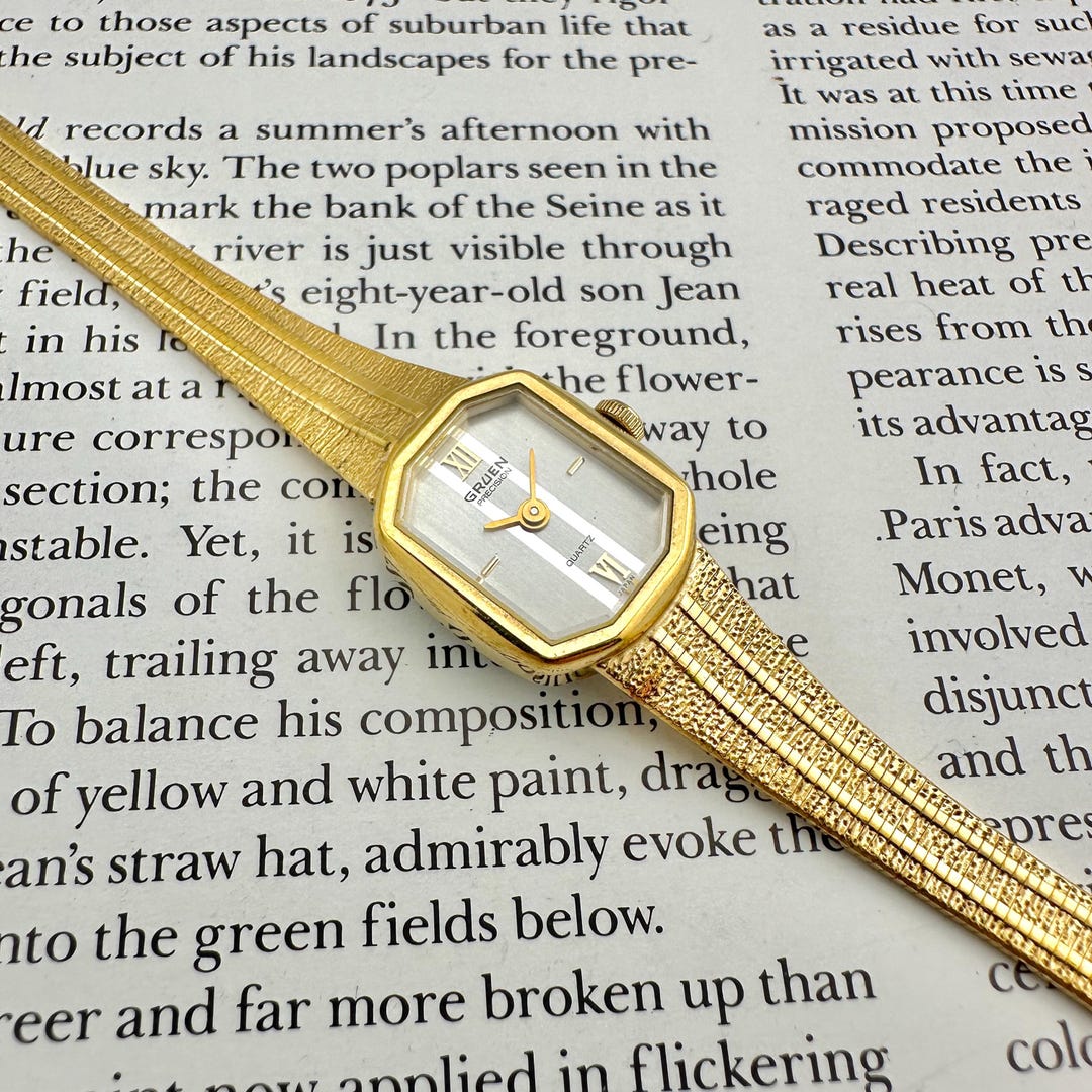 Vintage Gruen Gold Tone Watch, Asymmetrical Octagon Case, Silver Dial ...