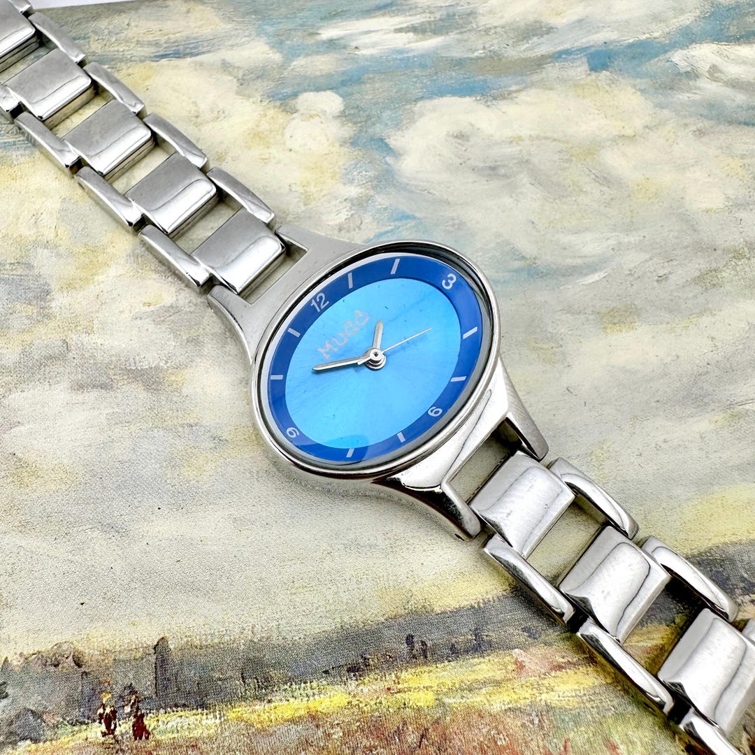 Bold Blue Sunburst Dial Mudd Womens Watch With Silver Tone Bracelet ...