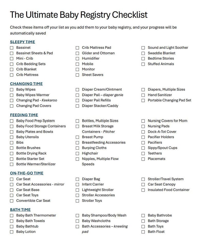 Baby Registry Checklist - Etsy