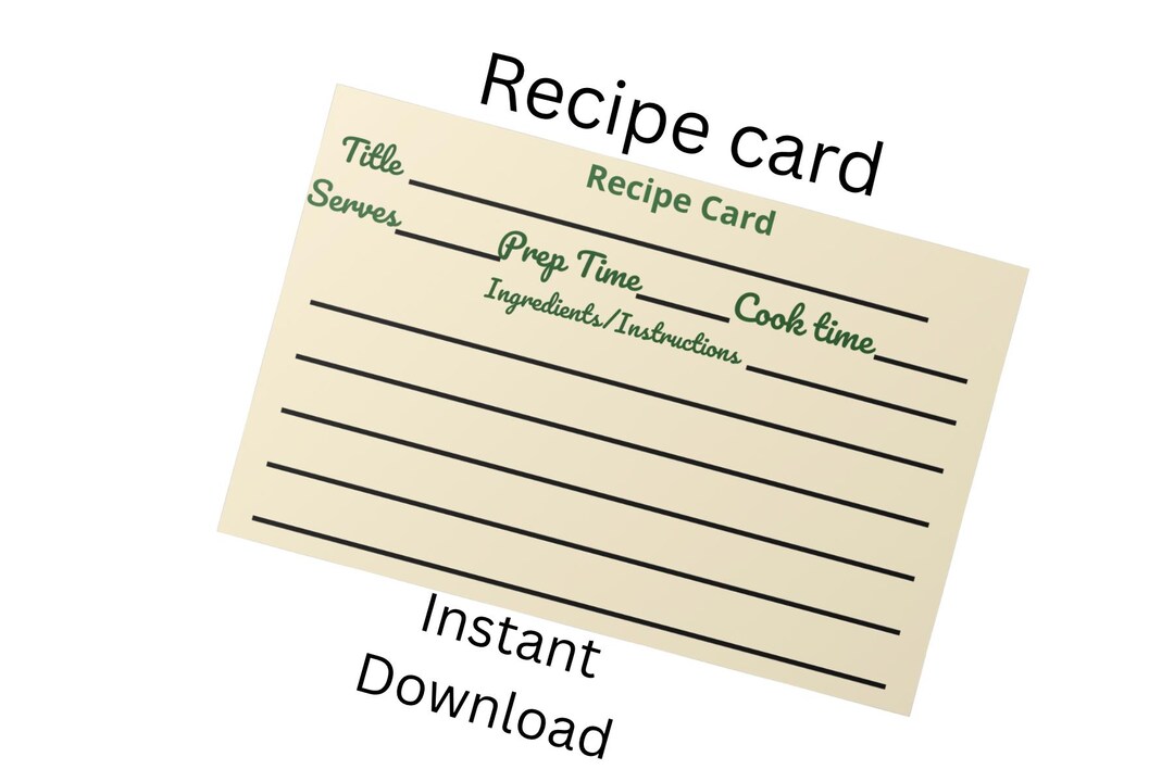 Yellow Recipe Card With Dark Green Lettering – 6x4” PDF Printable ...