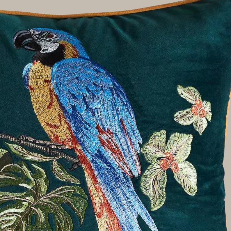 Embroidered Parrot Velvet Pillow Cover – Tropical Decor, 18x18 - Etsy