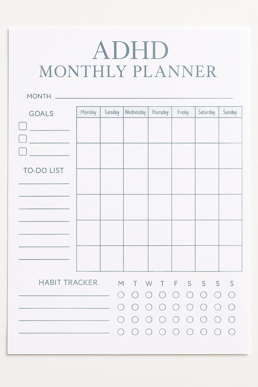 ADHD Monthly Planner PDF Printable Undated Organizer for Neurodivergent ...