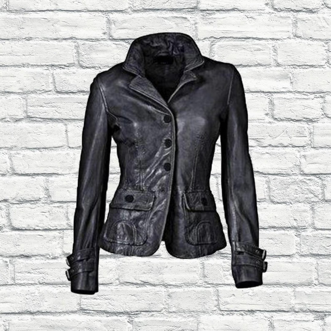 100% New Genuine Black Color Leather Lambskin Women Biker Motorcycle ...