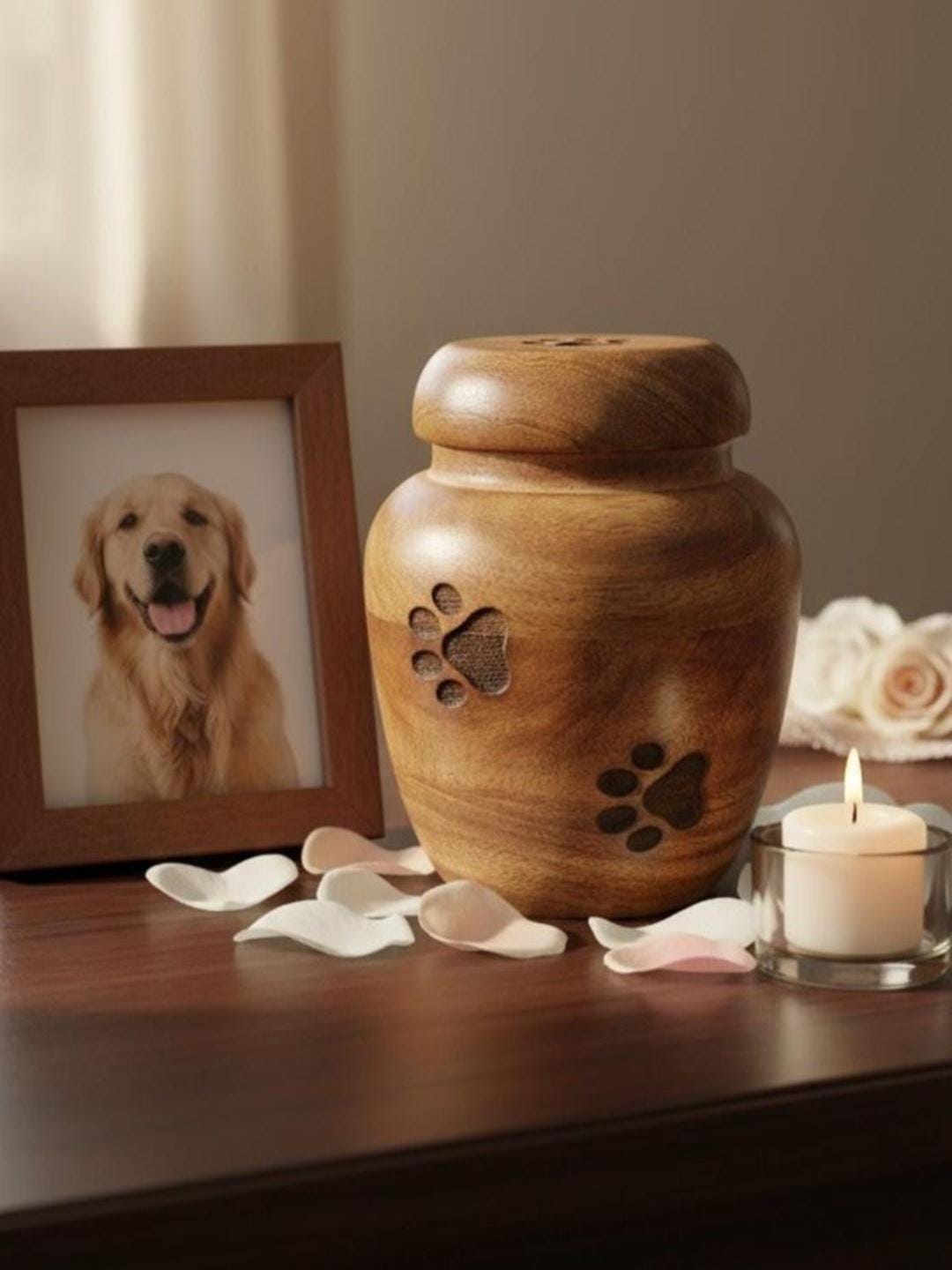 Handcrafted Wooden Pet Ashe Urn Gif Te Engraving Paw Print Memorial ...
