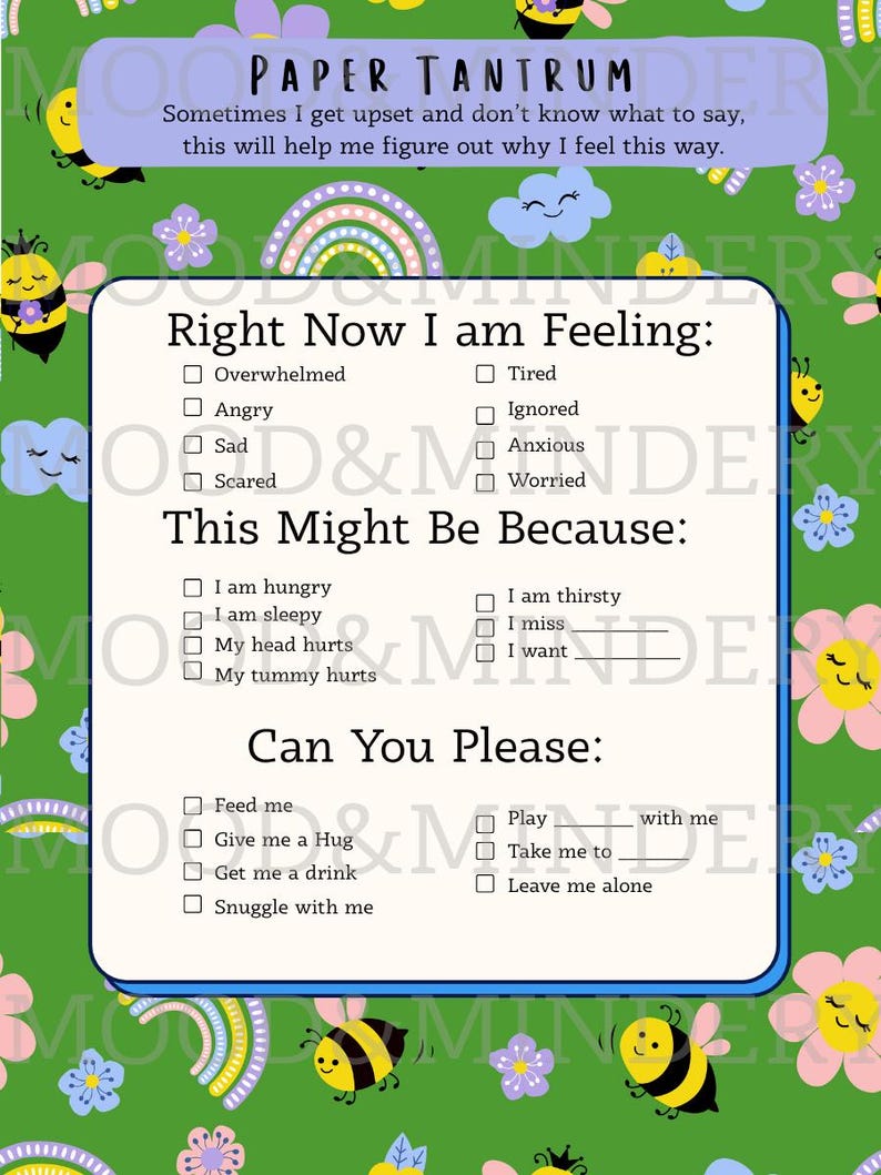 Paper Tantrum Printable Emotion Sheet A Calm Communication Tool for ...