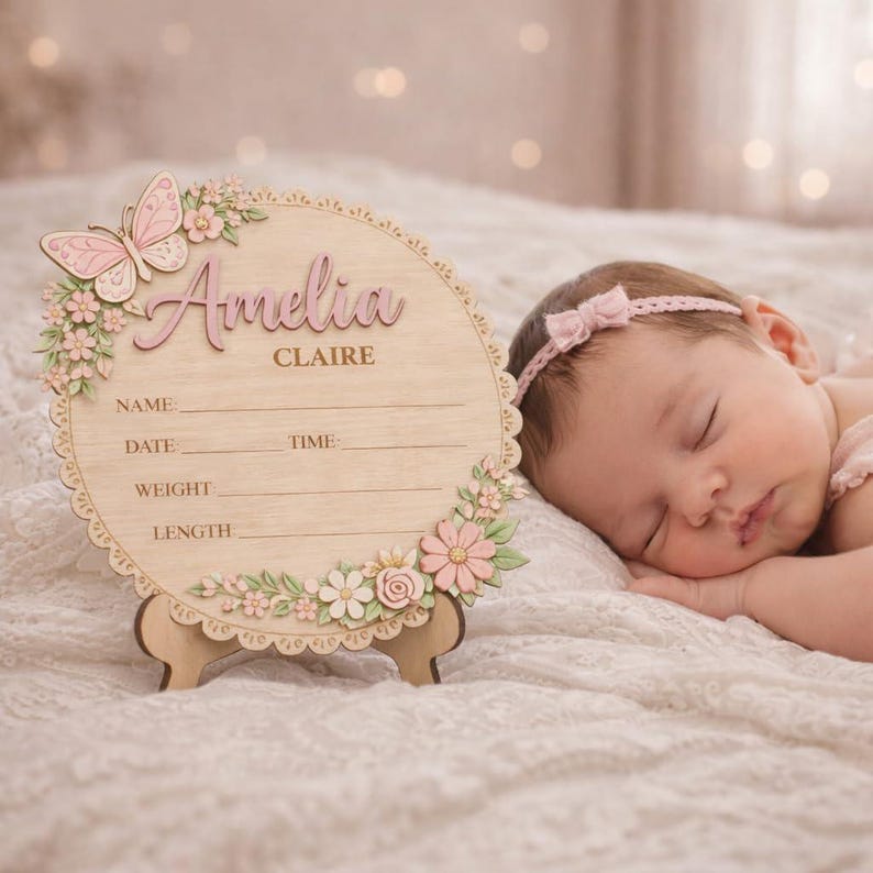 Personalized Baby Birth Stats Sign, Custom Newborn Announcement Plaque ...