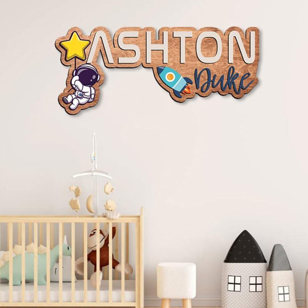 Personalized Astronaut Name Sign - Custom Space Theme Nursery Wall ...