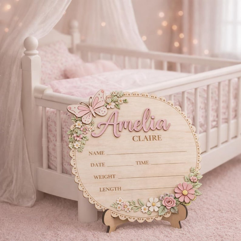 Personalized Baby Birth Stats Sign, Custom Newborn Announcement Plaque ...