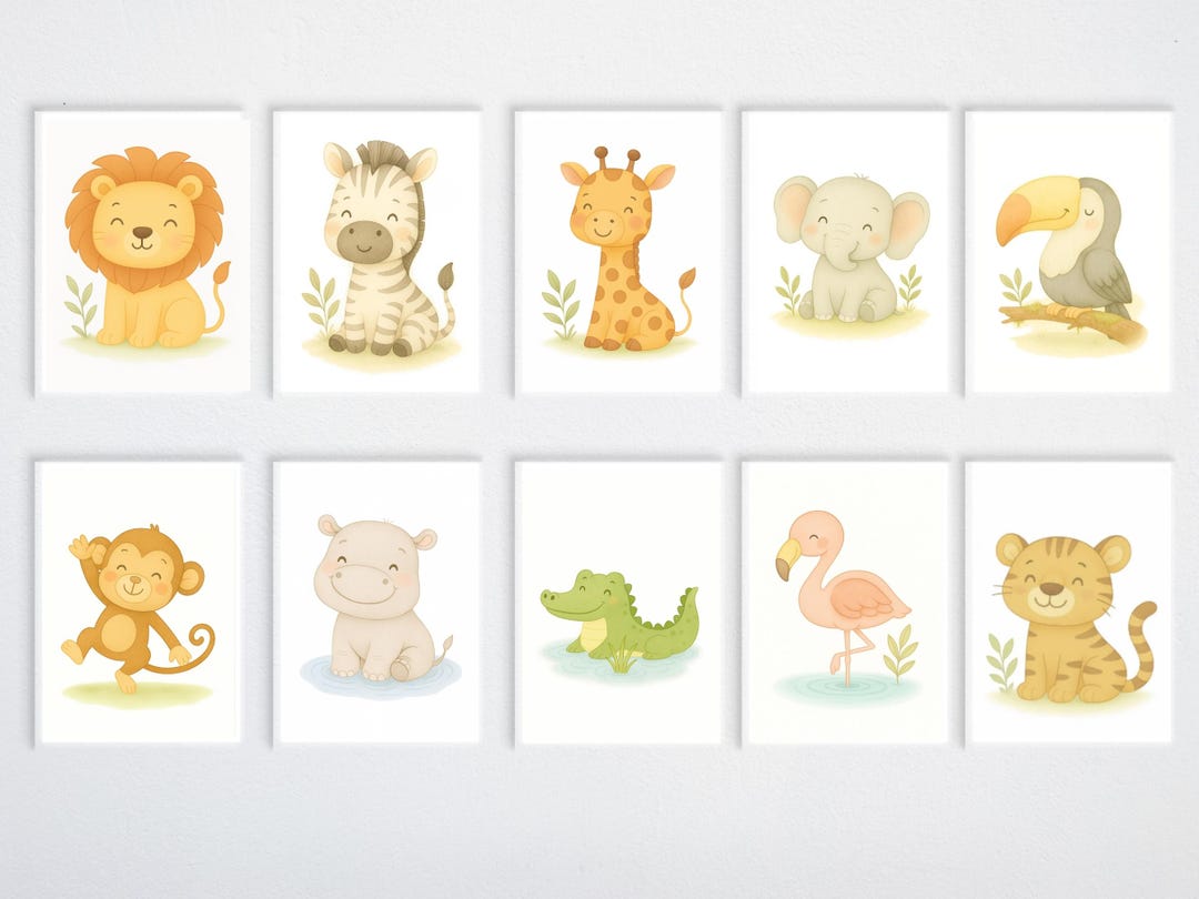 Safari Nursery Decor – 10 Jungle Animal Wall Art Prints, Baby Room ...