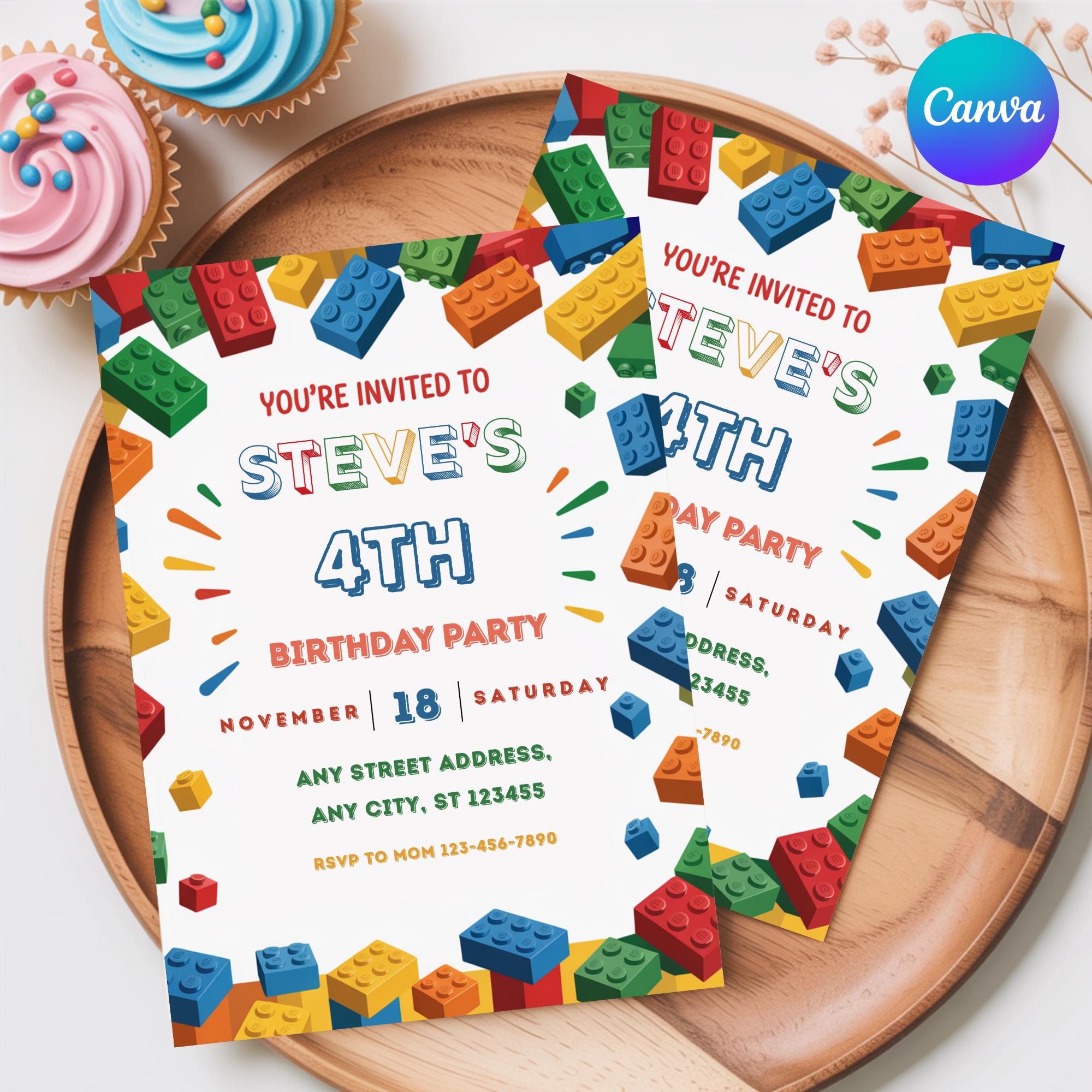 Building Block Party Editable Invitations, Bricks Birthday Printable ...