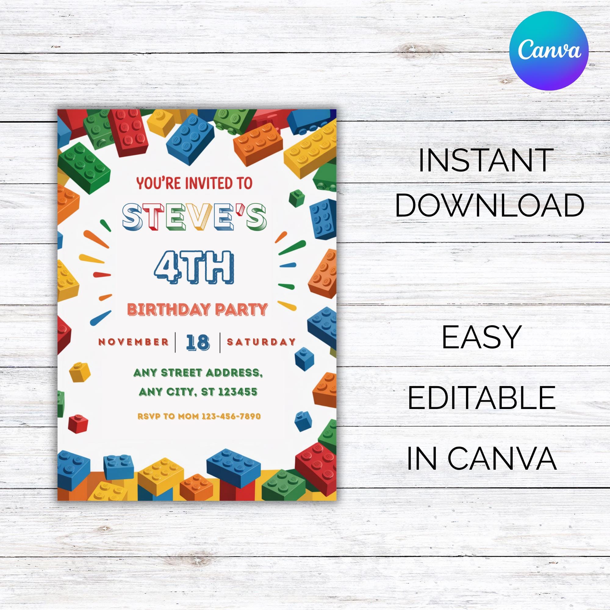Building Block Party Editable Invitations, Bricks Birthday Printable ...