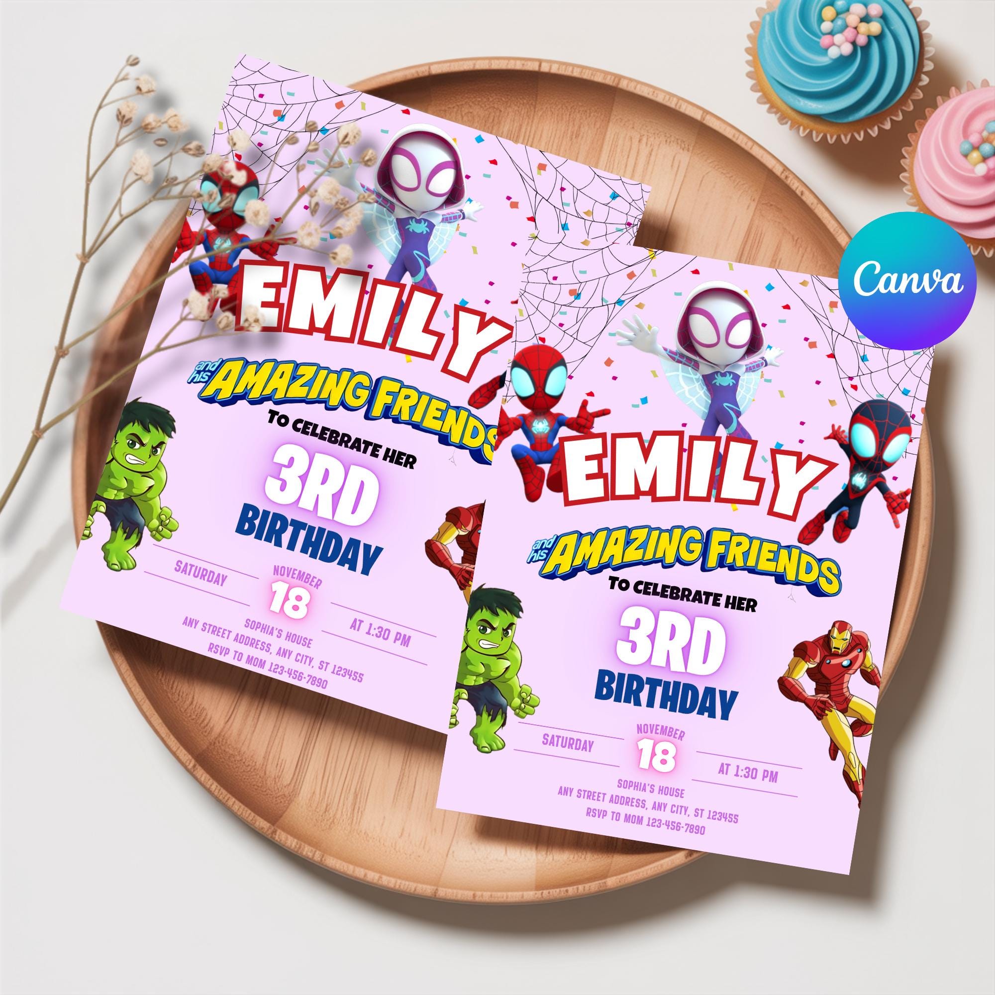 Editable Ghost Spider Birthday Invitation Template, Printable Spidey ...