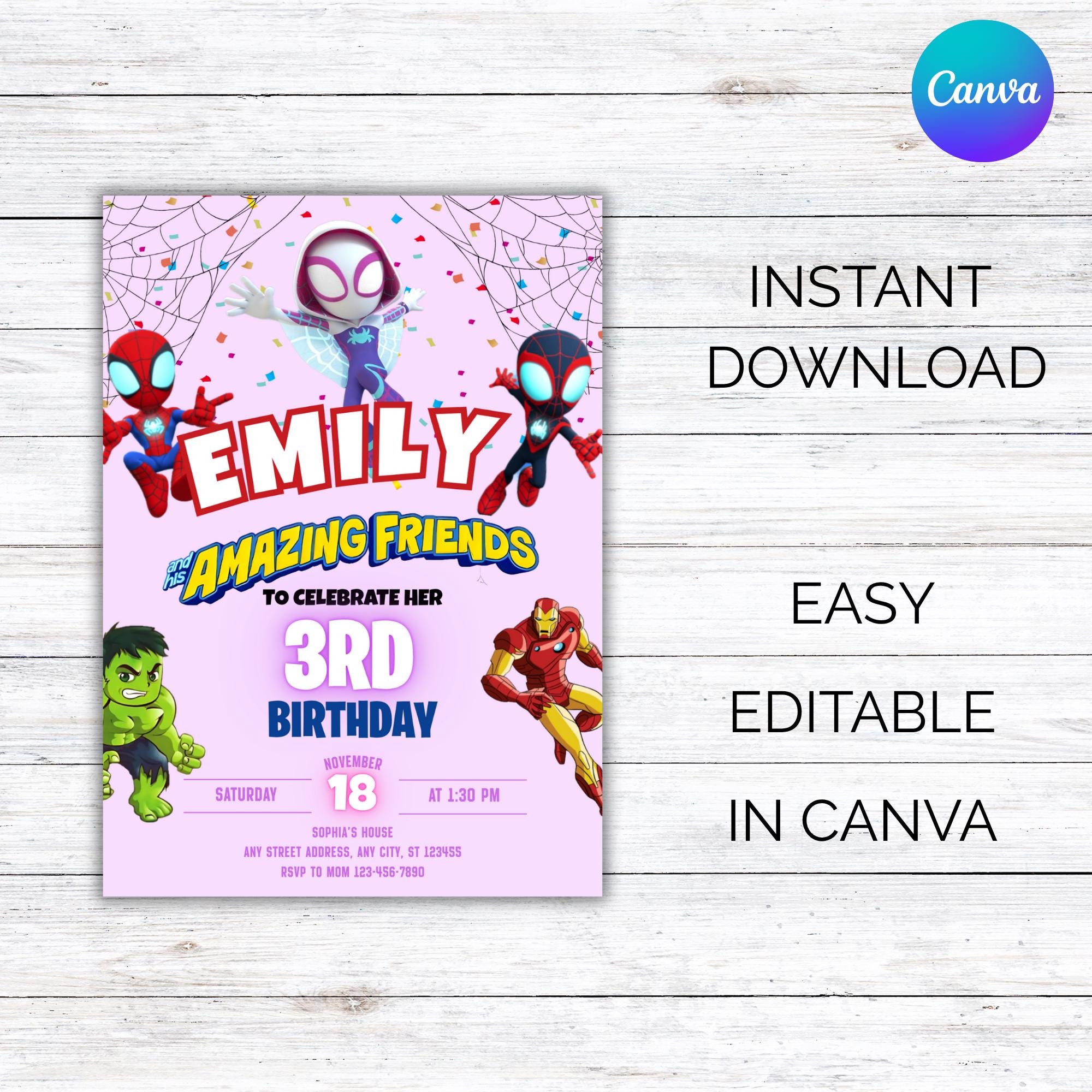 Editable Ghost Spider Birthday Invitation Template, Printable Spidey ...