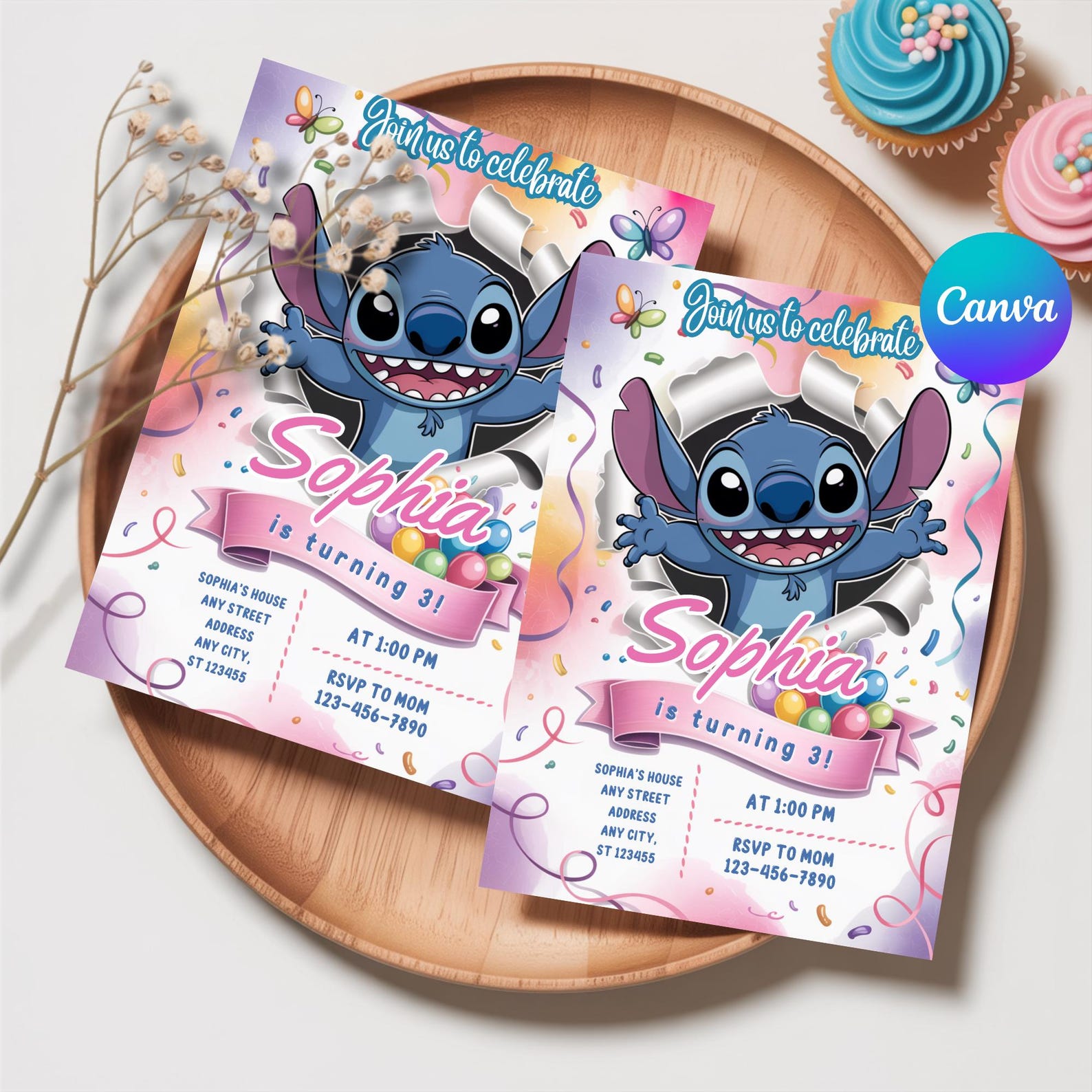 Stitch Birthday Invitation Template, Editable Stitch Invite Canva ...