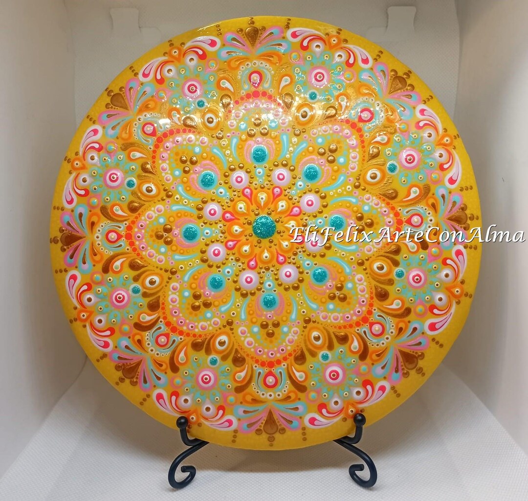Radiant Oasis - Mandala Disc, 20 Cm + Stand | Dotting, Glitter, Relief ...