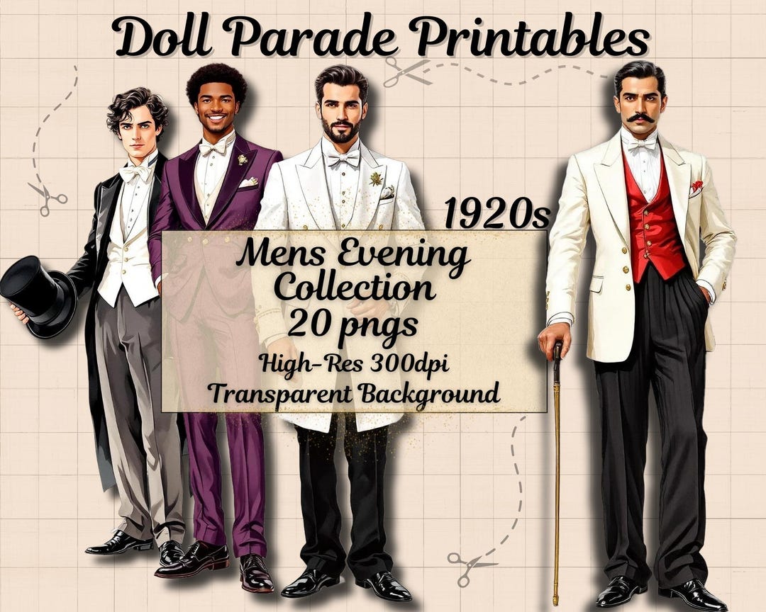 1920s Fashion Clipart Bundle – 20 Vintage Men PNG, Tuxedo Cutouts for ...