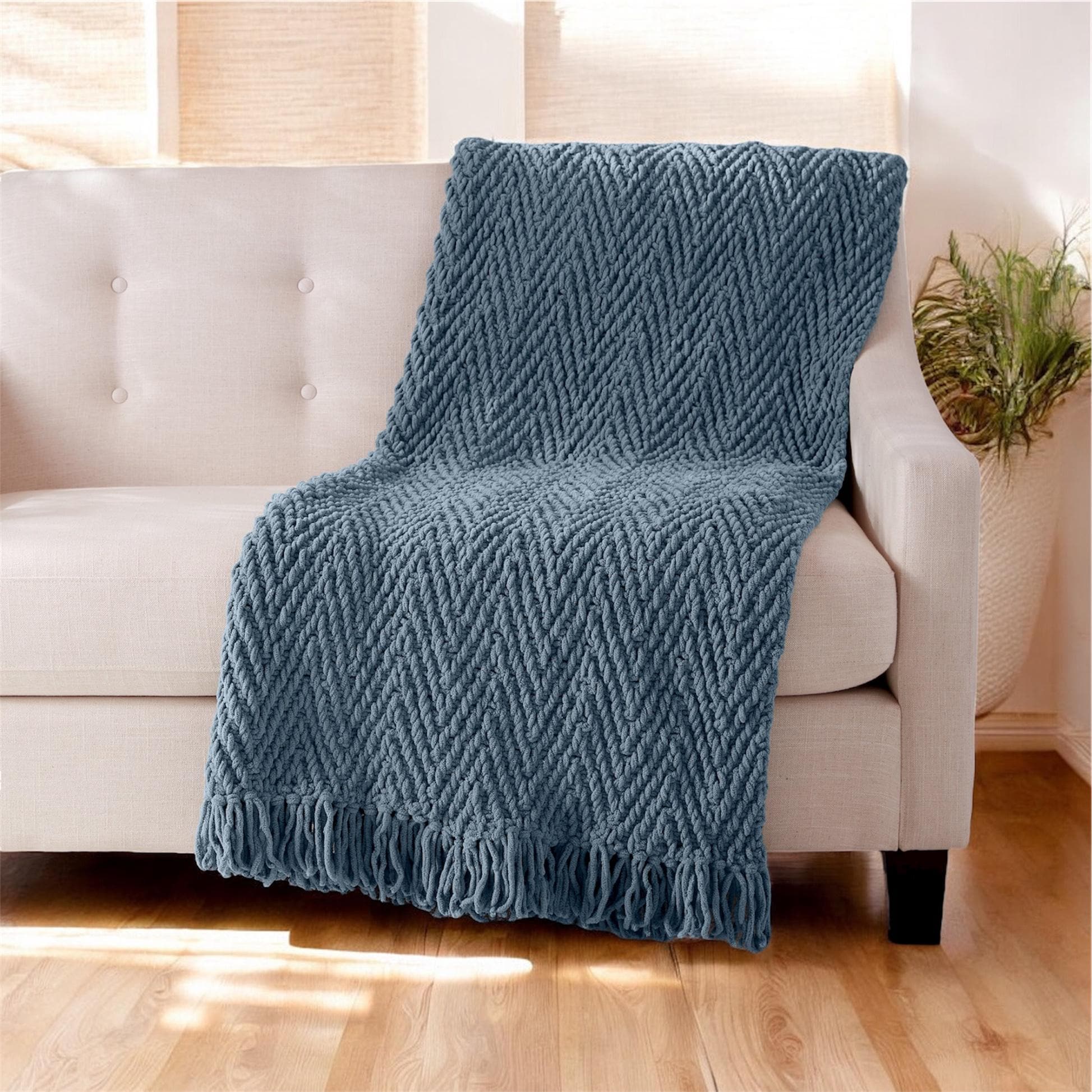 Herringbone Knit Pattern | Modern Textured Throw PDF - Etsy