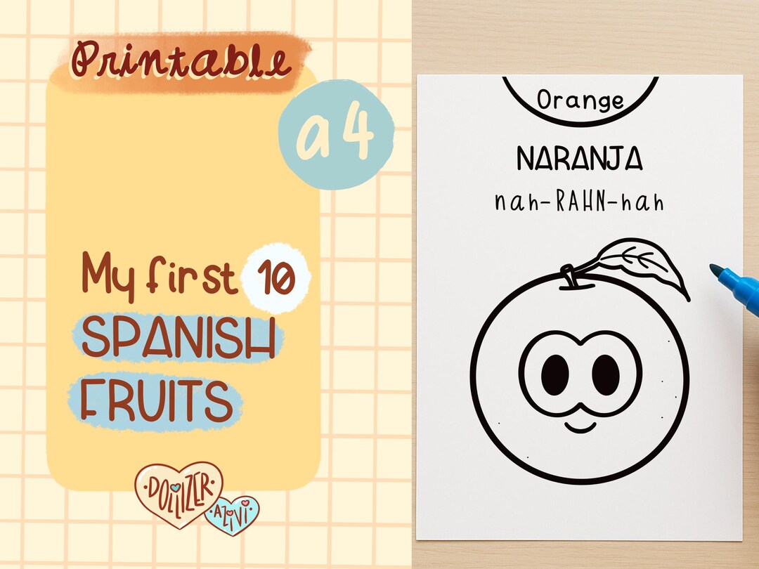 Spanish Fruits Coloring Pages – Printable Educational Activity for Kids ...