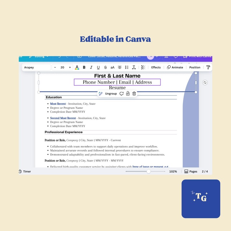 Resume Template Bundle | Editable in Canva | Cover Letter, References ...