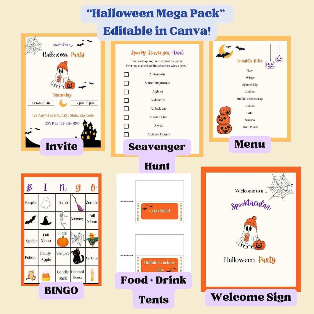 Mega Halloween Party Pack | Editable Canva Templates | Invitations ...