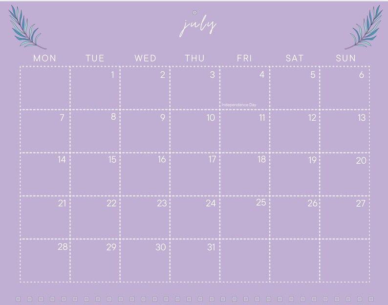 Purple Summer Printable Calendar - Etsy